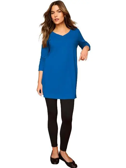 Roaman's Cotton Ultimate Long Sleeve V-neck Tunic - Vivid Blue