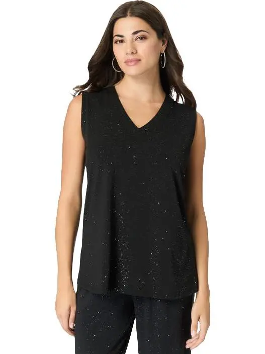 Roaman's Ultrasmooth® Fabric V-neck Tank - Black Sparkle