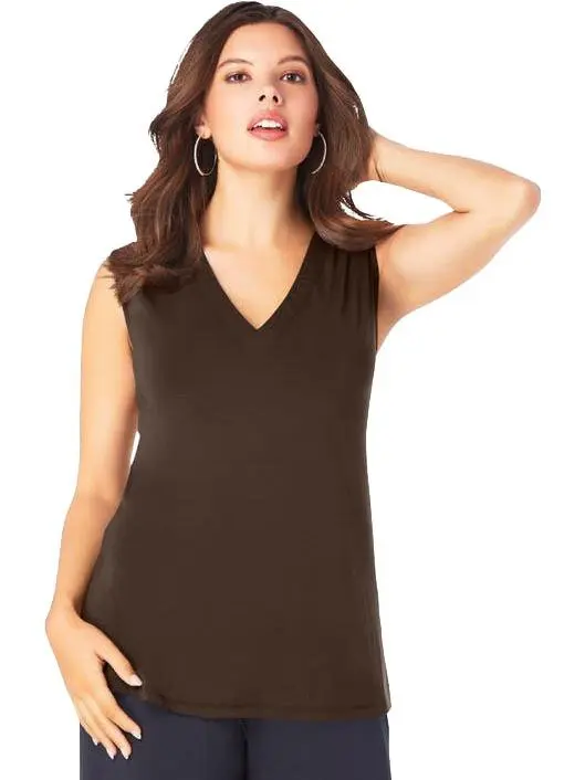 Roaman's Ultrasmooth® Fabric V-neck Tank - Chocolate
