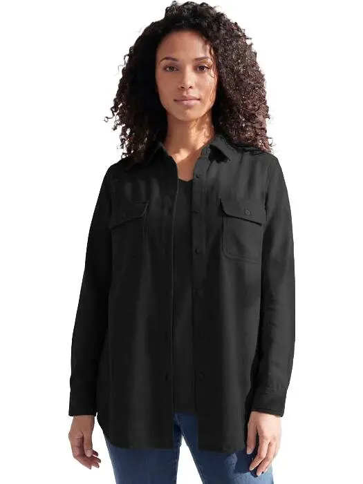 Roaman's Faux Suede Button-front Shirt With Flap Pockets - Black