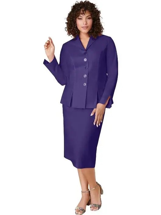 Roaman's Long Sleeve Shawl Collar Jacket & Sheath Skirt Set 2 Piece Suit - Midnight Violet