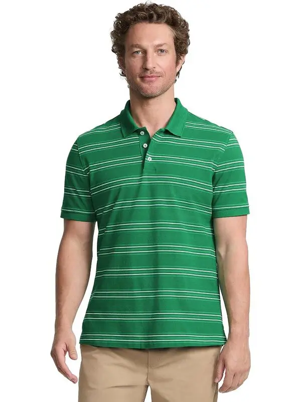 LANDS' END Short Sleeve Performance Mesh Pique Polo - Bluegrass/clover Stripe