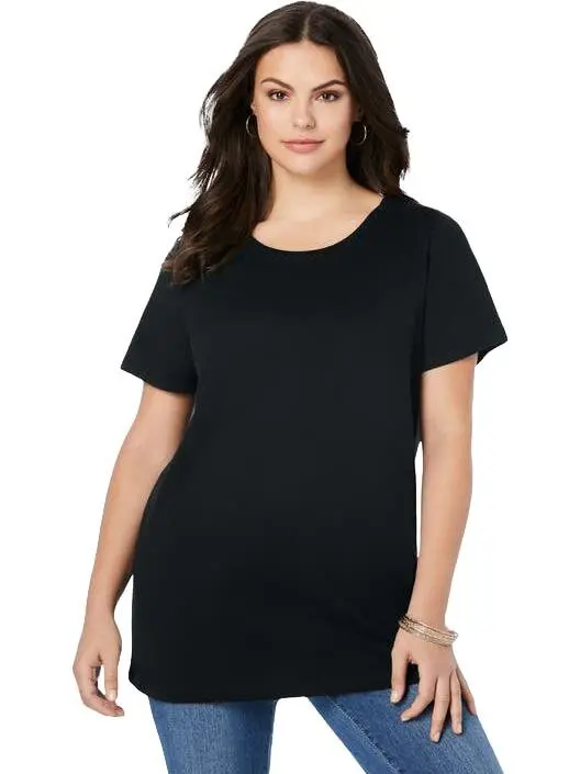 Roaman's Crewneck Knitted Cotton-blend Tee - Black