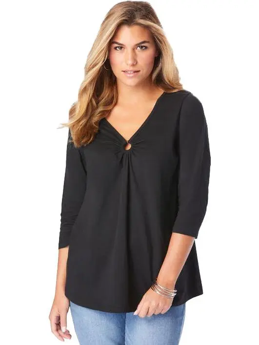 Roaman's Ultimate Keyhole V Neck Tee - Black