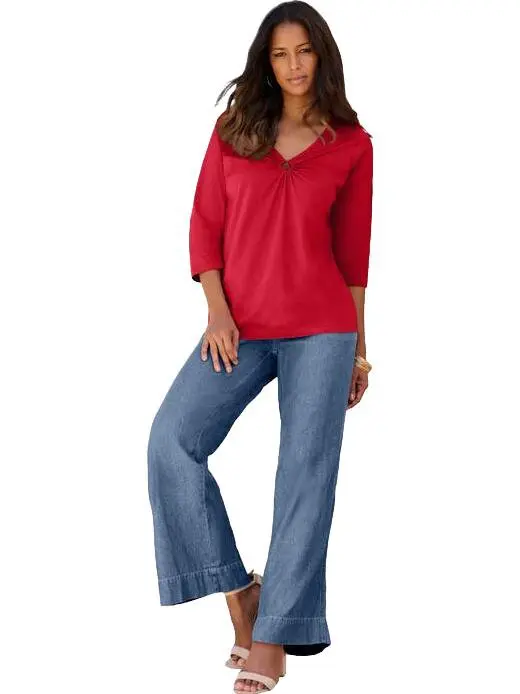 Roaman's Ultimate Keyhole V Neck Tee - Classic Red