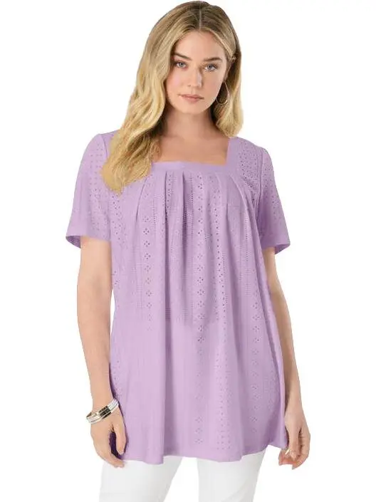 Roaman's Square Neck Eyelet Tunic - Pale Lavender