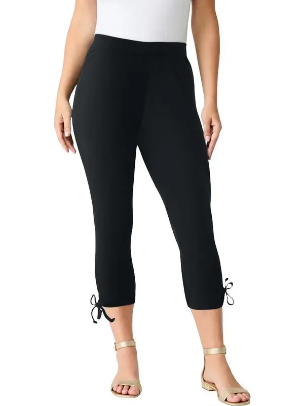Roaman's Side Tie Ruched Capri - Black