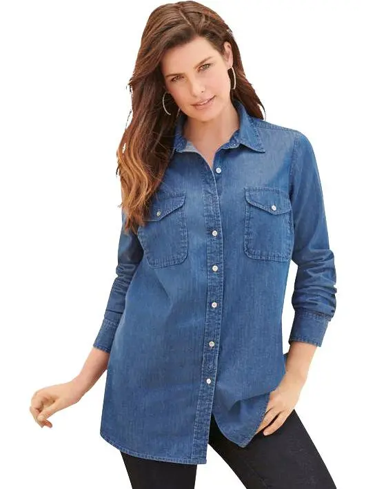Roaman's Olivia Denim Big Shirt - Medium Wash