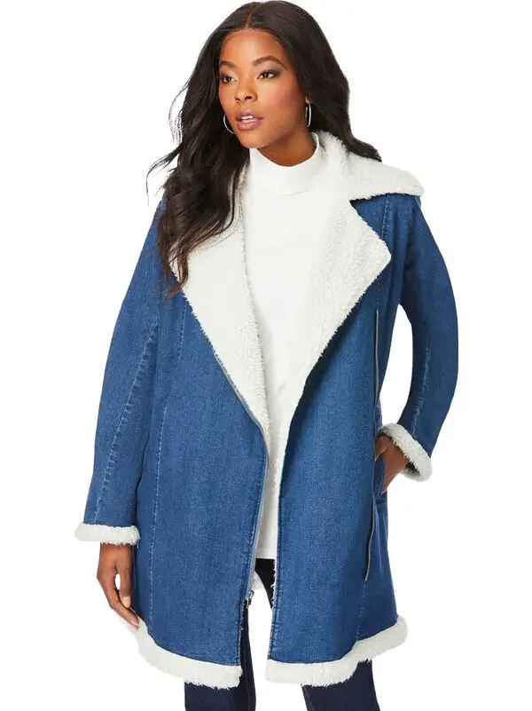 Roaman's Fleece Lined Denim Jacket - Medium Wash