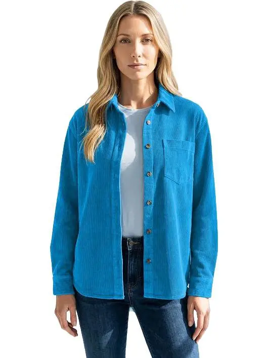 Roaman's Corduroy Button-front Tunic Shirt - Iris Blue
