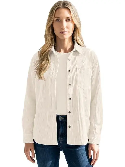 Roaman's Corduroy Button-front Tunic Shirt - Ivory