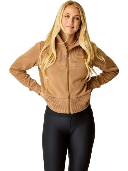 Carve Designs Briar Fleece Jacket With Ribbed Shawl Collar - Rum