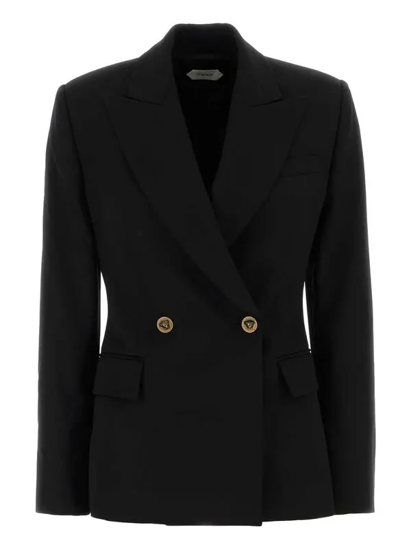 Versace Heavy-weight Wool Grain De Poudre Double Breasted Blazer - Black