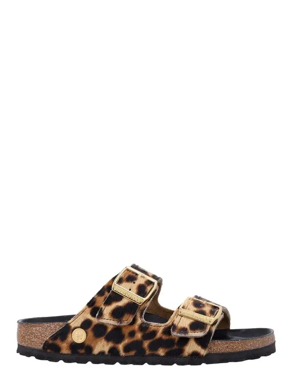 BIRKENSTOCK Arizona Leopard-print Faux-fur Sandals With Gold-tone Buckles - Marrone