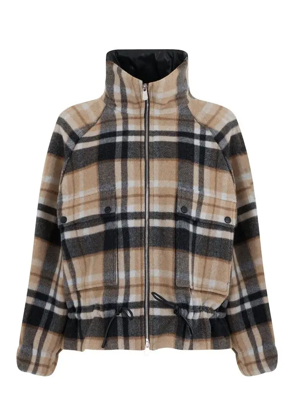 Pinko Plaid High-neck Wool Blend Jacket - Beige