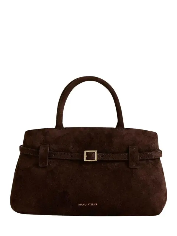 Manu Atelier Suede Mini Handbag With Gold Hardware - Brown