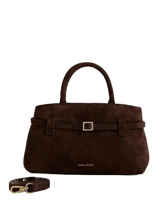 Manu Atelier Suede Mini Handbag With Gold Hardware - Brown