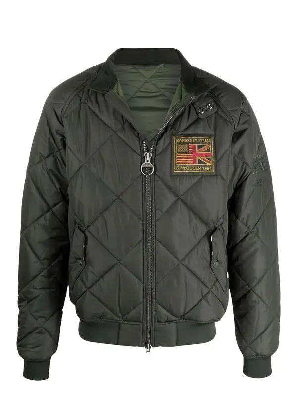 BARBOUR INTERNATIONAL High Neck Quilted Jacket With Logo Patch And Button Fastening - Green