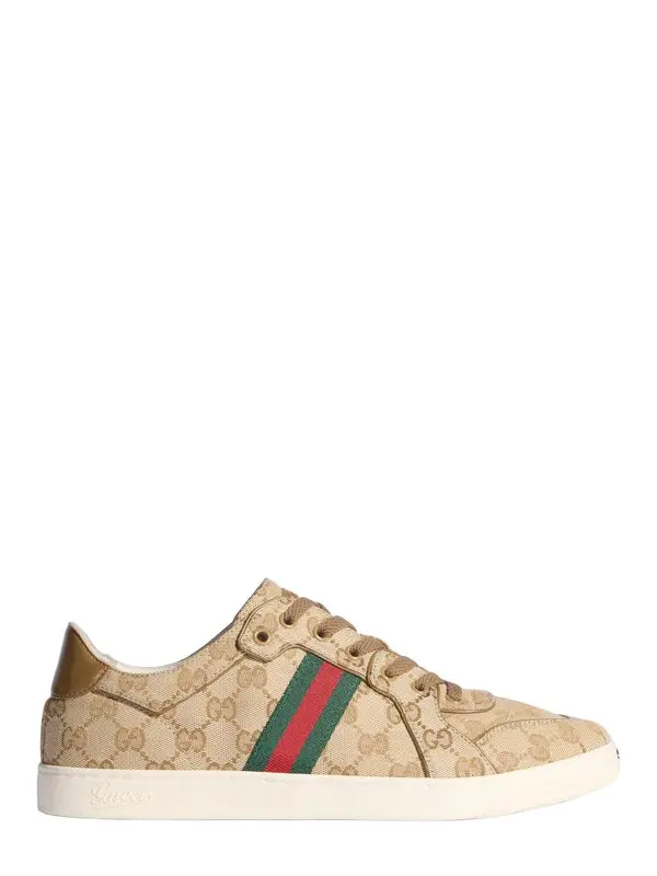 Gucci Interlocking G Leather Sneakers With Web Detail - Beige