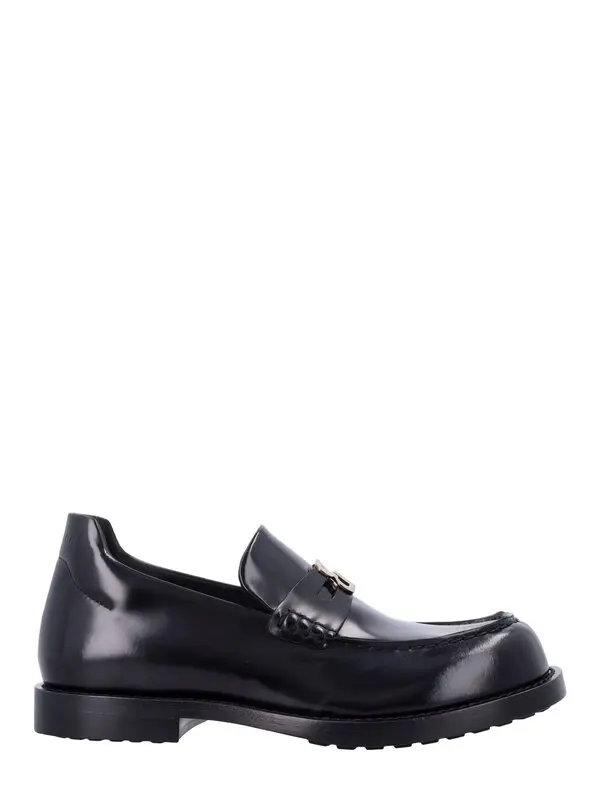Balenciaga Glossy Leather Loafers With Removable Logo - Nero