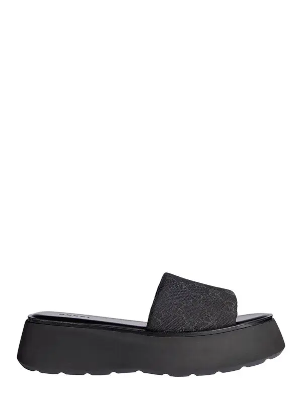 Gucci Gg Canvas Flatform Sandals With Padded Leather Insole And 35mm/45mm Profile - Nero