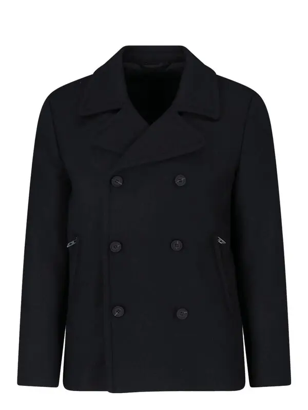DIESEL® Double-breasted Wool Blend Peacoat - Black
