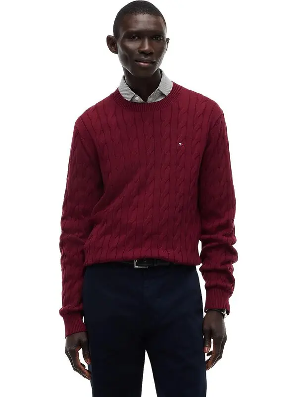 Tommy Hilfiger Cable Knit Crewneck Sweater - Deep Rouge