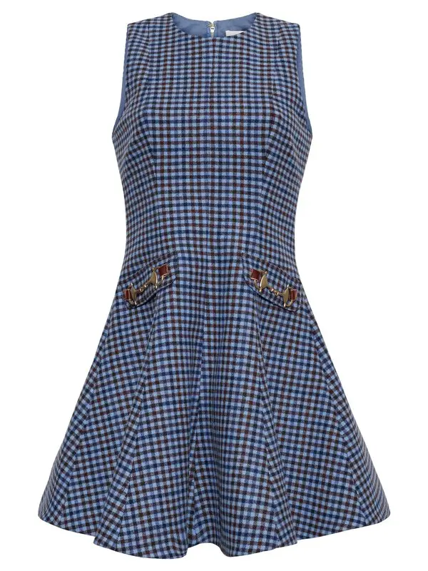 Cara Cara Scoop Neck Plaid Wool Mini Dress - Edmound Plaid Blue