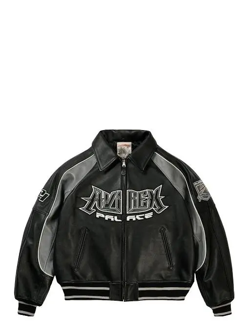 PALACE X Avirex Leather Bomber Jacket - Black