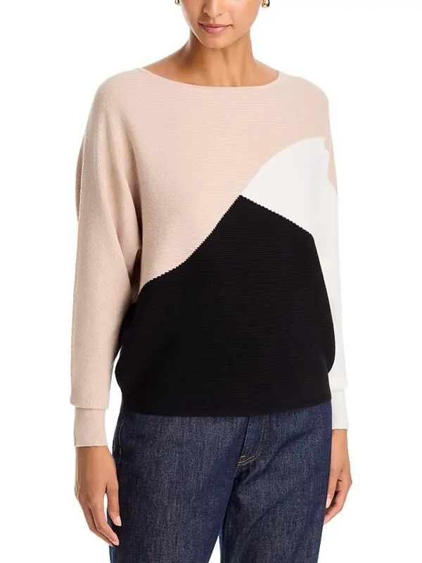 T Tahari Boat Neck Colorblock Sweater - Castle Stone
