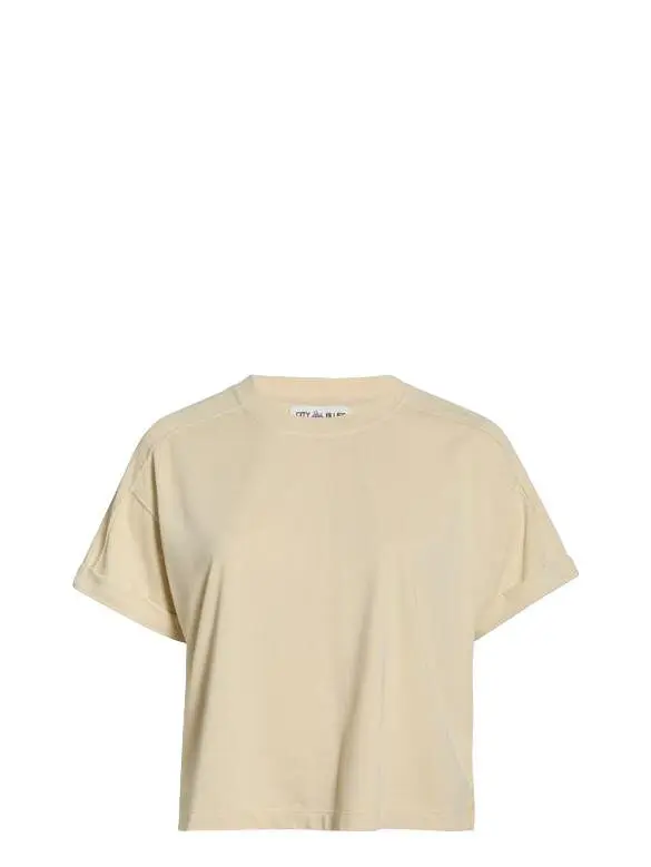 CITY BLUES Brie Boxy Cropped Crewneck Sweatshirt - Parchment