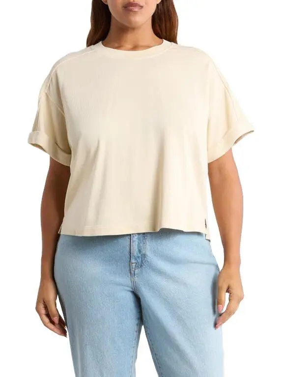 CITY BLUES Brie Boxy Cropped Crewneck Sweatshirt - Parchment