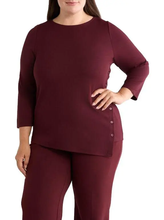Anne Klein Asymmetrical Button Hem Top - Barolo Multi
