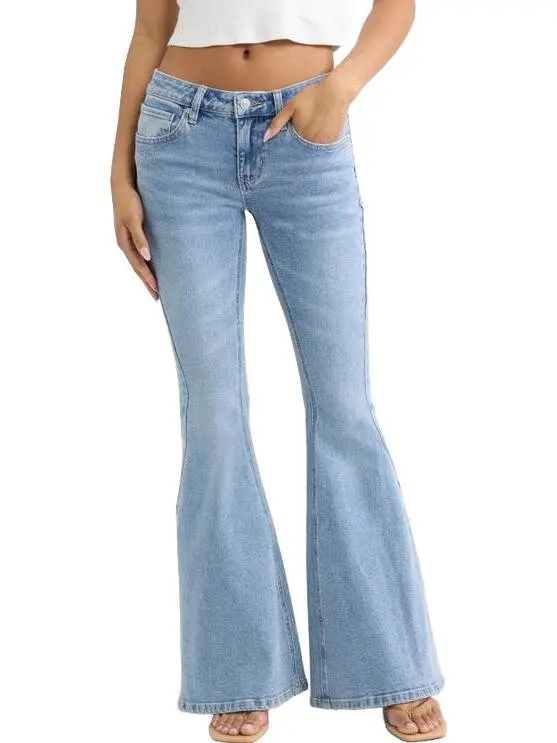FADE OUT LOUD Twisted Seam Low Rise Bell Bottom Jeans - Light Wash