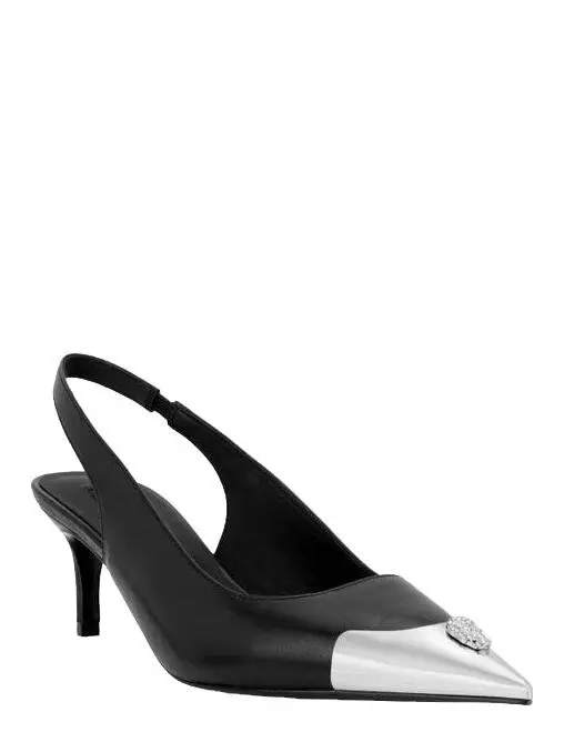 Philipp Plein Leather Slingback Shoes With Skull Detail - Black
