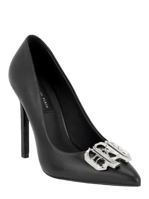 Philipp Plein Nappa Leather High Heel Pumps With Gothic Monogram Detail - Black