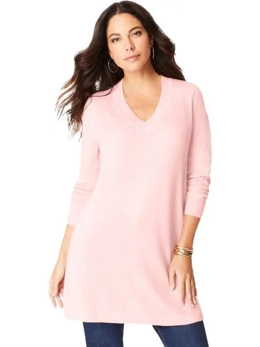 Roaman's Cashmere-blend V-neck Sweater - Soft Blush