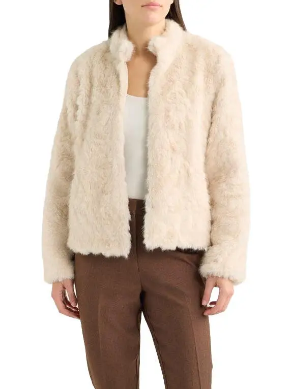 TAHARI ASL Faux Fur Jacket With Stand Collar - Ivory