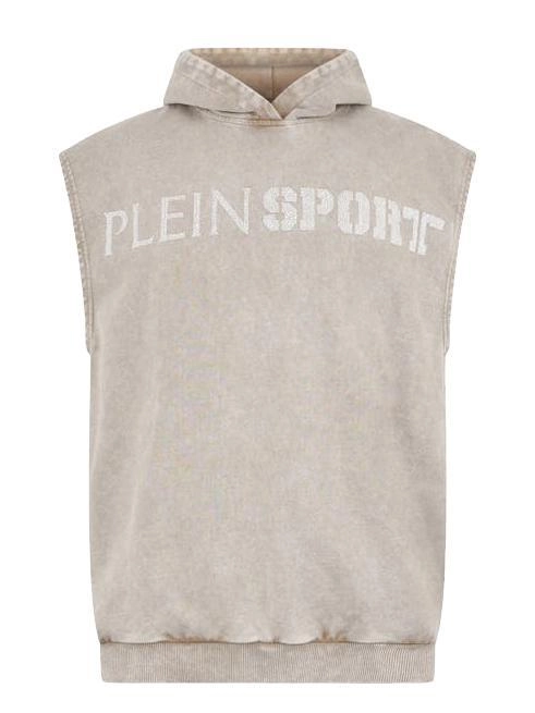 PLEIN SPORT Sleeveless Hoodie Vest With Crackle Scratch Detailing - Beige