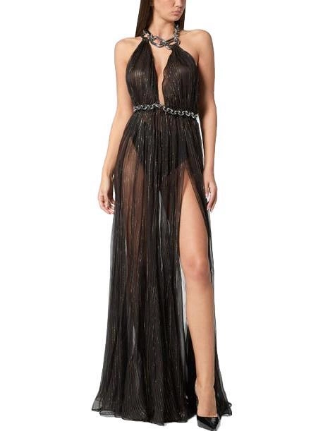 Philipp Plein Long Dress With Chain Detail - Black