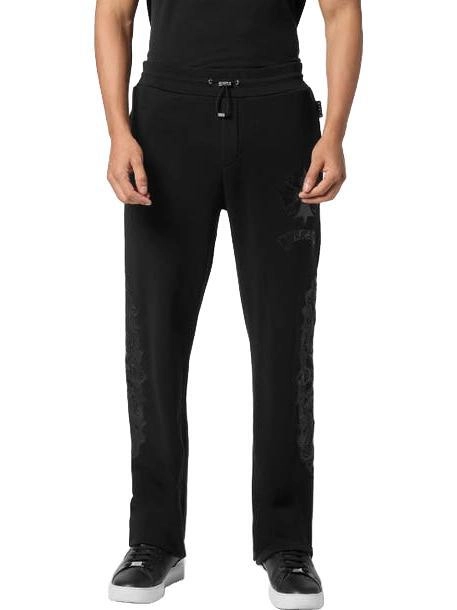 Philipp Plein Jogging Pants With Leather Inserts Chrome Crest - Black