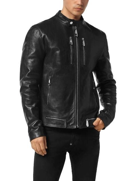 Philipp Plein Leather Moto Jacket With Metal Zips - Black