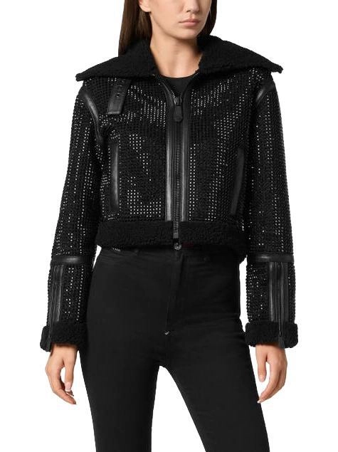 Philipp Plein Embellished Shearling And Nappa Leather Jacket - Black