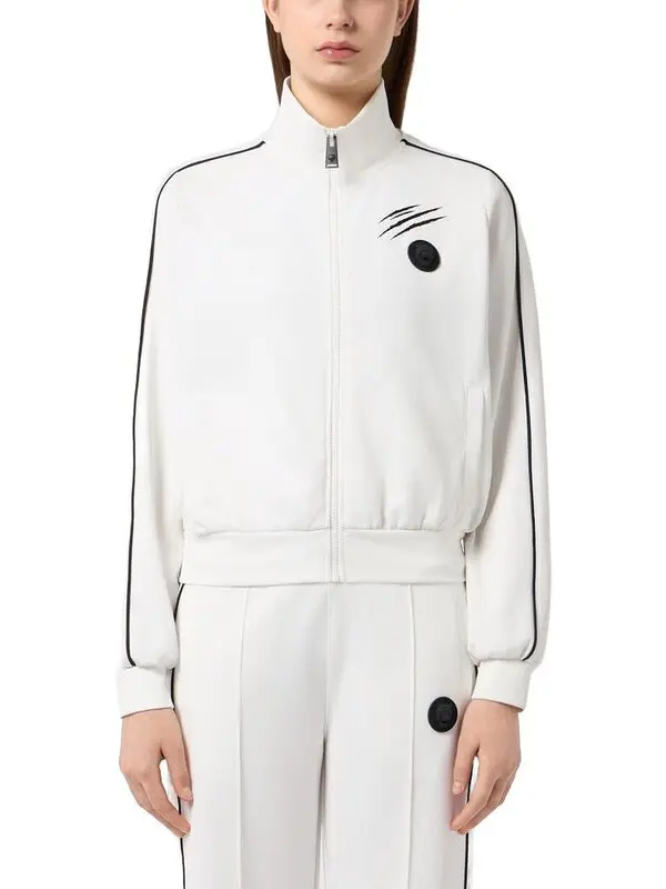 PLEIN SPORT Cropped Tracksuit Jacket With Contrast Piping - Offwhite