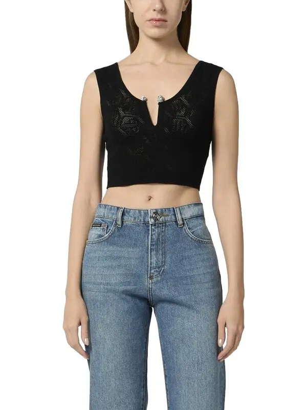 Philipp Plein Monogram Pierced Knit Tank Top - Black