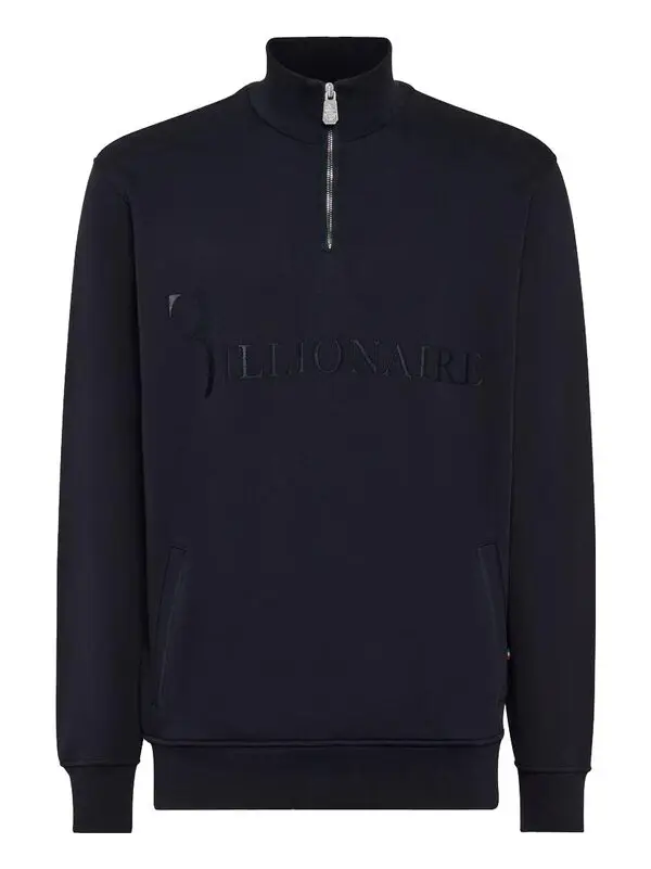 BILLIONAIRE Cotton Fleece Half-zip Track Jacket With Embroidered Logo - Navy