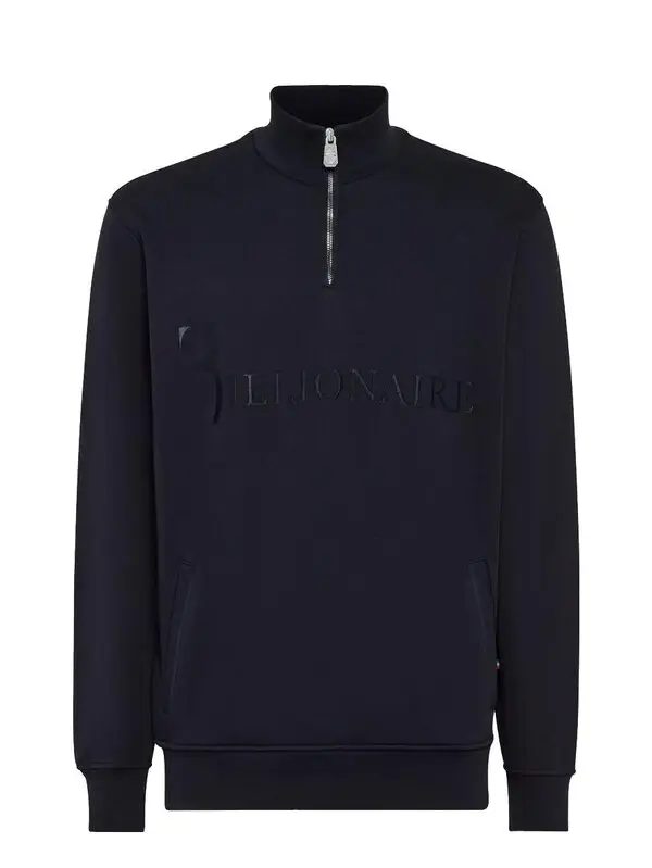 BILLIONAIRE Cotton Fleece Half-zip Track Jacket With Embroidered Logo - Navy