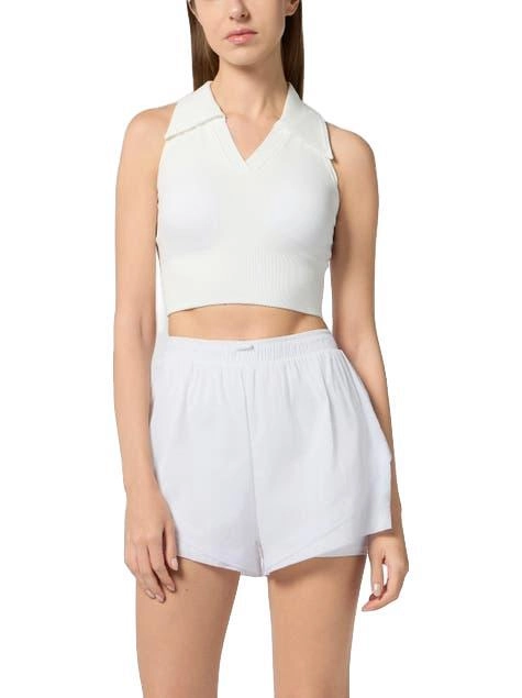 PLEIN SPORT Cropped Polo Neck Top - White