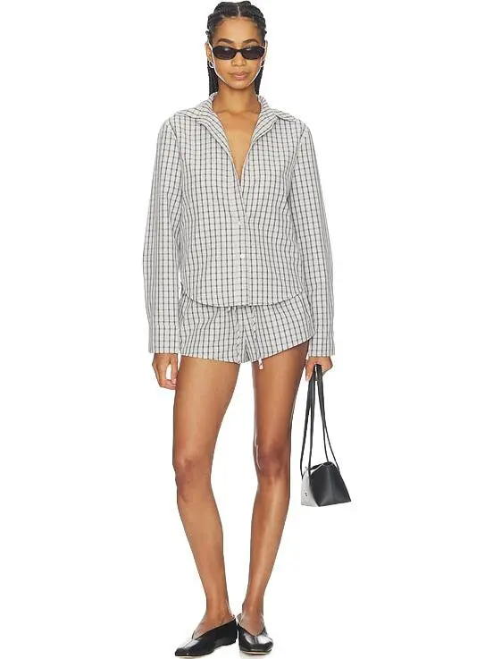 Superdown Checked Shirt And Drawstring Shorts Set - Blue Plaid