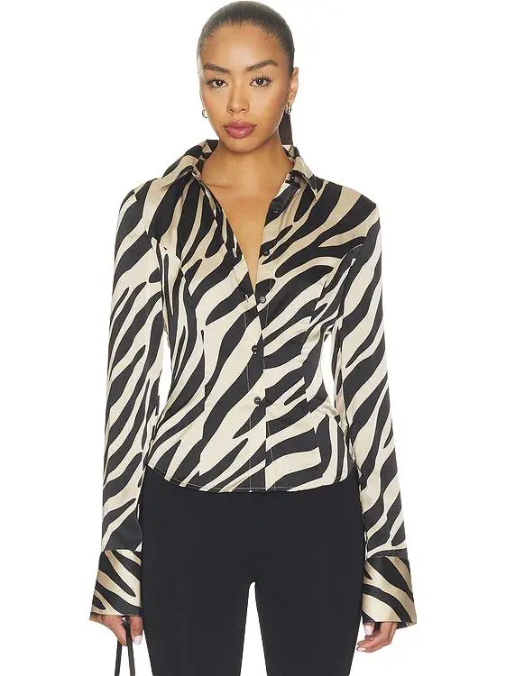 Superdown Kileigh Button Up Top - Beige Zebra